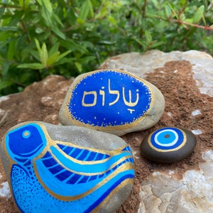 Shalom – Peace Dove | Handmade Painted Stone | Evil Eye Protection ...