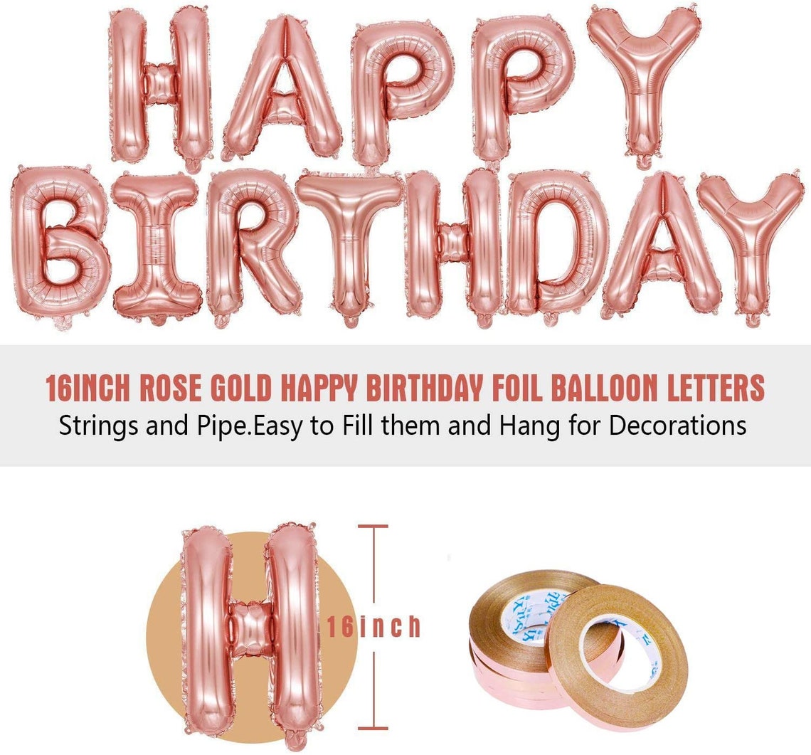 Rose Gold Balloon Decorations ROSE GOLD Happy Birthday Bunting - Etsy