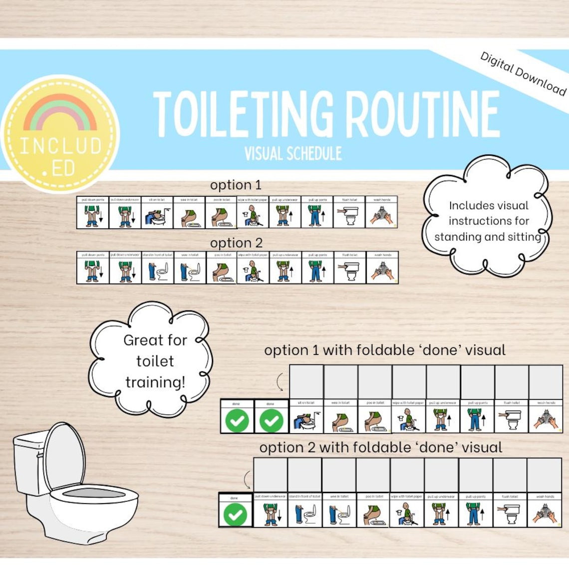 TOILETING ROUTINE Visual Schedule. Toilet Training Visual Instructions ...