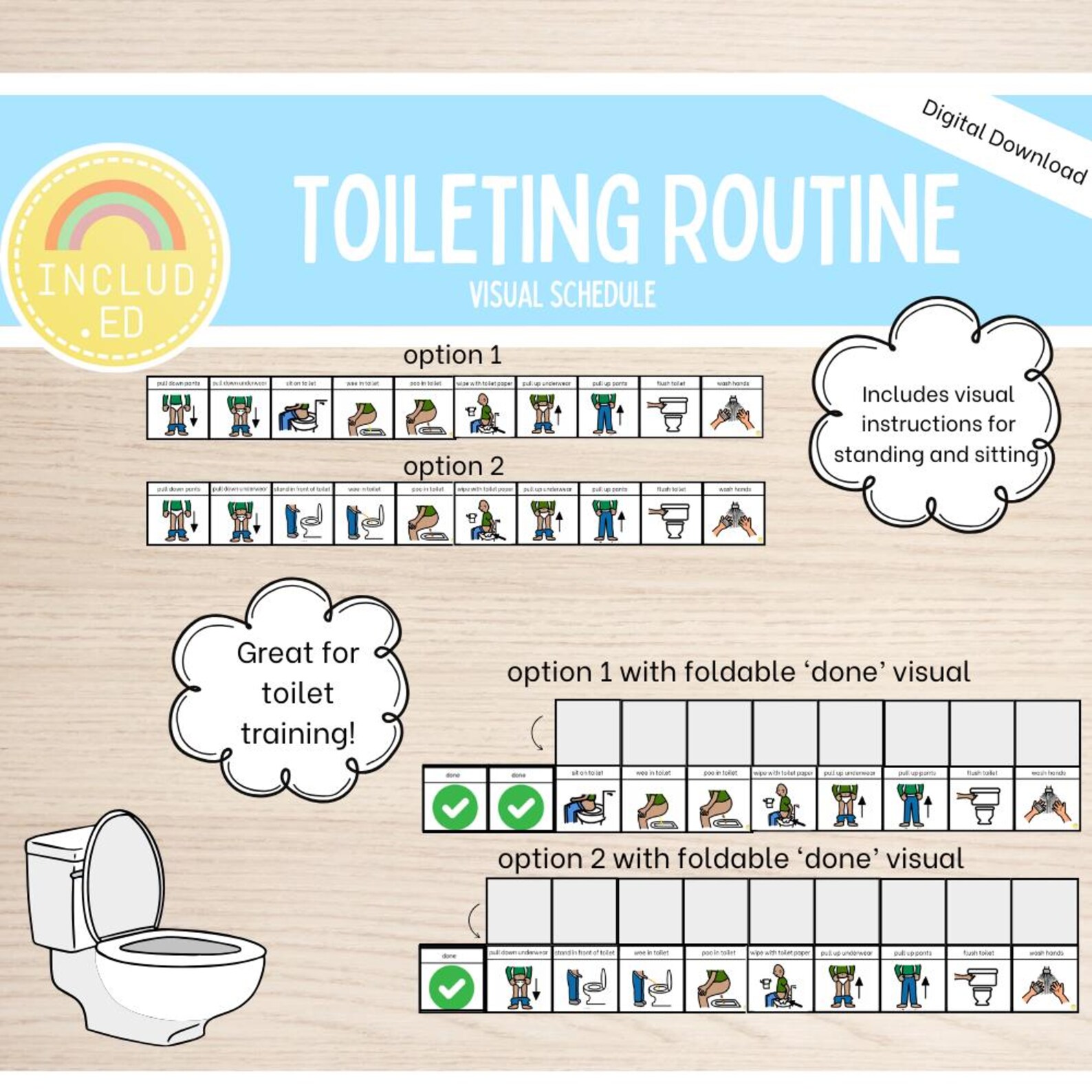 TOILETING ROUTINE Visual Schedule. Toilet Training Visual Instructions ...