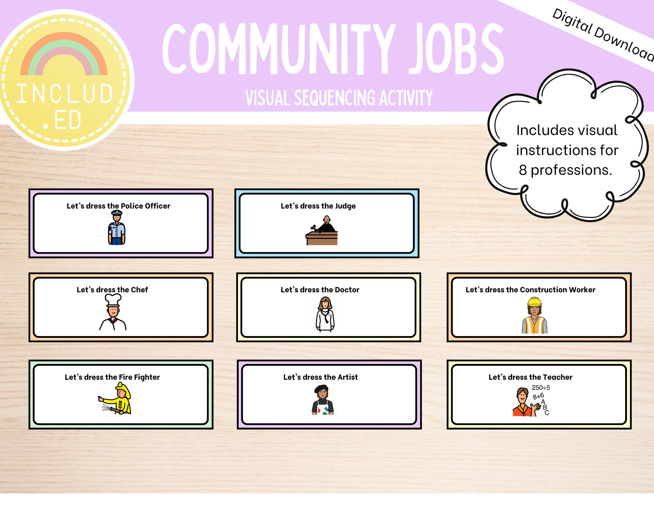 COMMUNITY JOBS Sequencing Activity. Visual Instructions. Boardmaker PSC ...