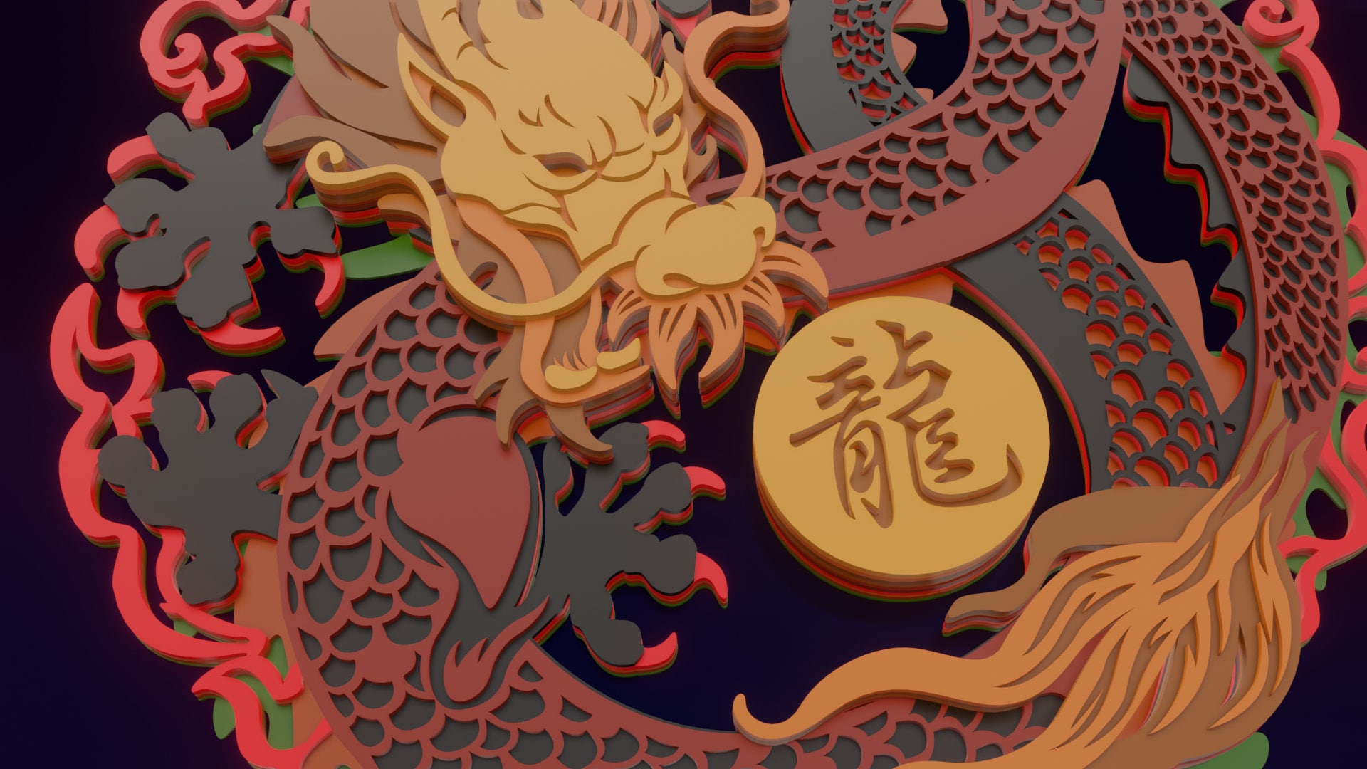 Chinese Dragon Layered Wood Parametric SVG Ai DXF - Etsy