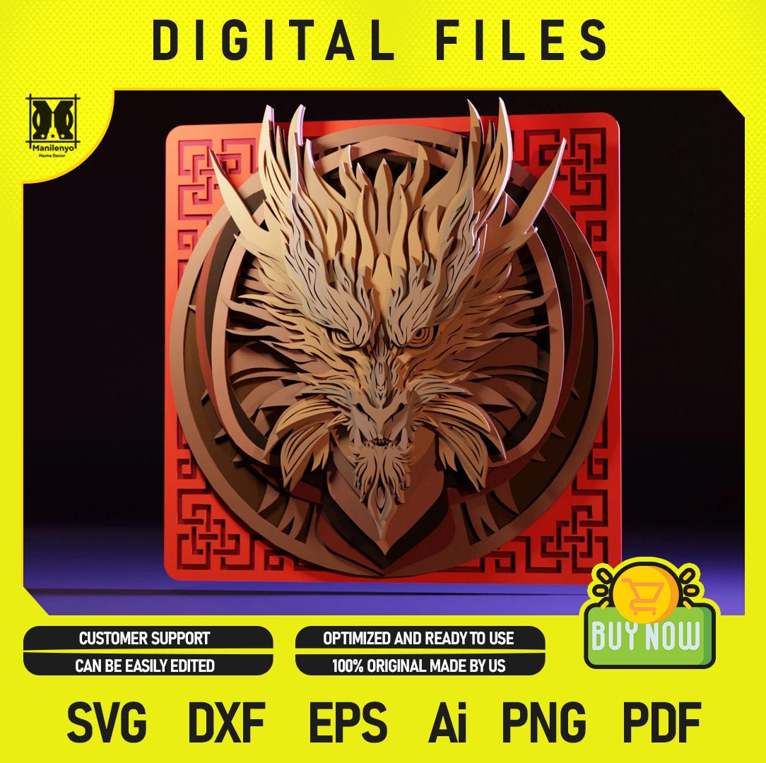SVG Dragon Head Layered Wood Parametric for Laser Cutter CO2 Fiber "ai ...