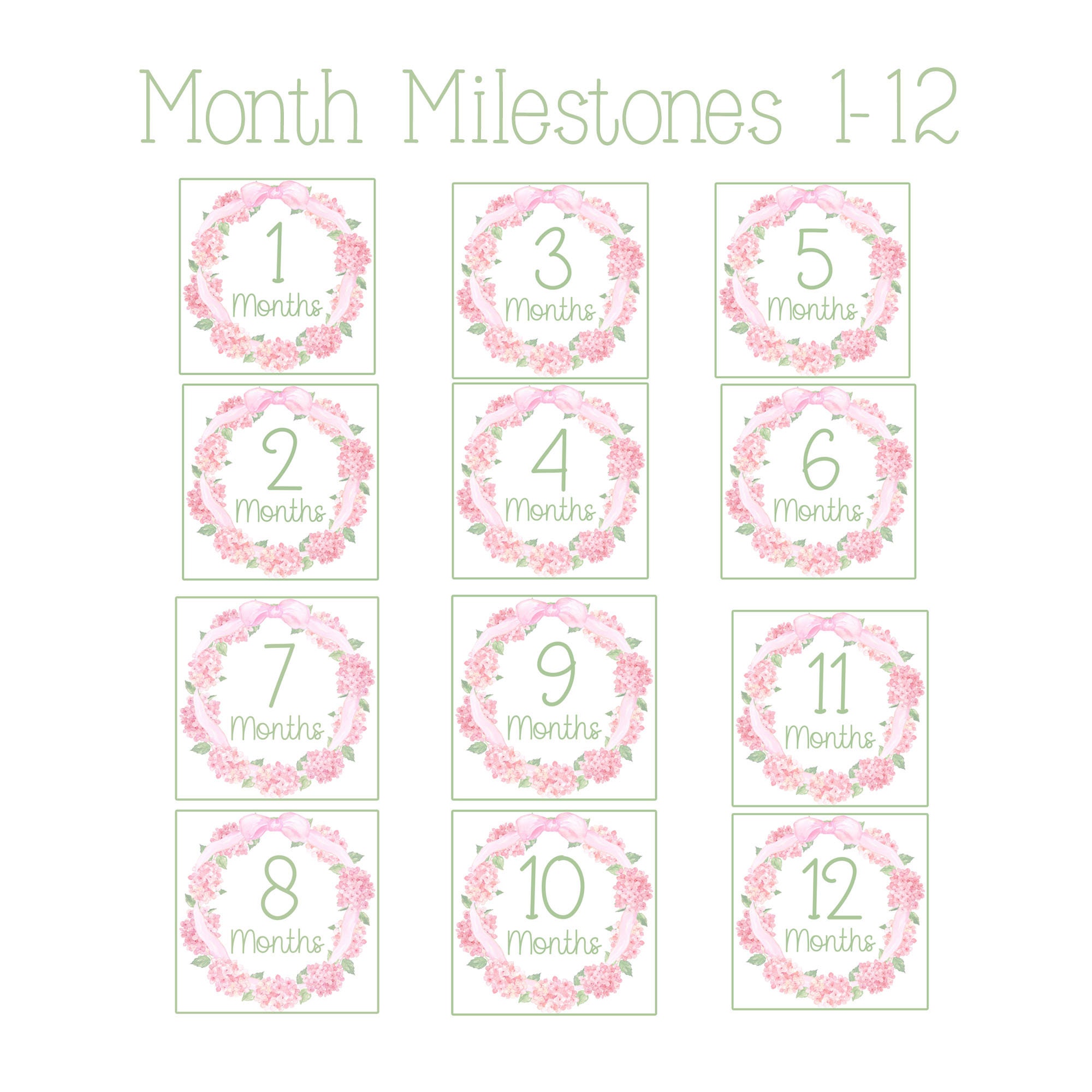 Printable Baby Milestone Cards, Girl Milestones, Pink Hydrangea Cards ...