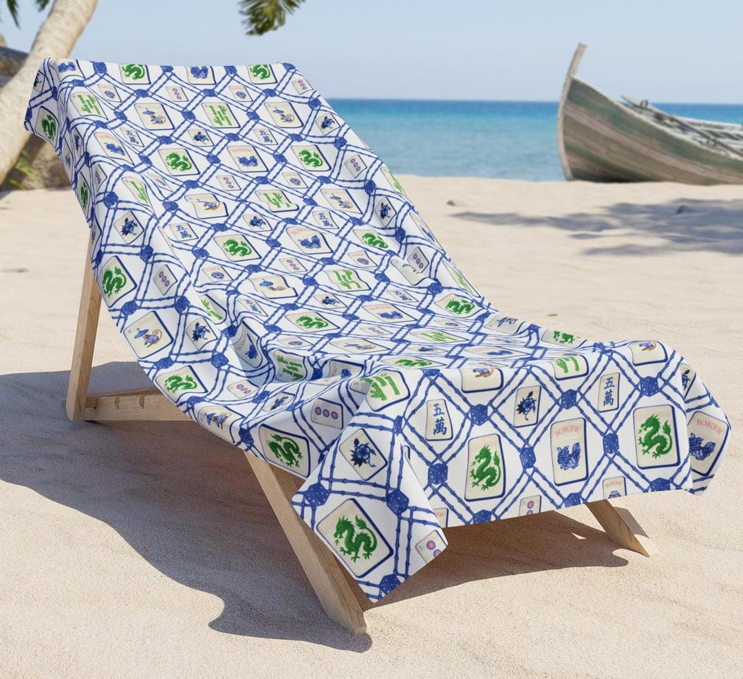 Mahjong Beach Towel: Chinoiserie Tile Game - Mahjongg Player Gift - Etsy