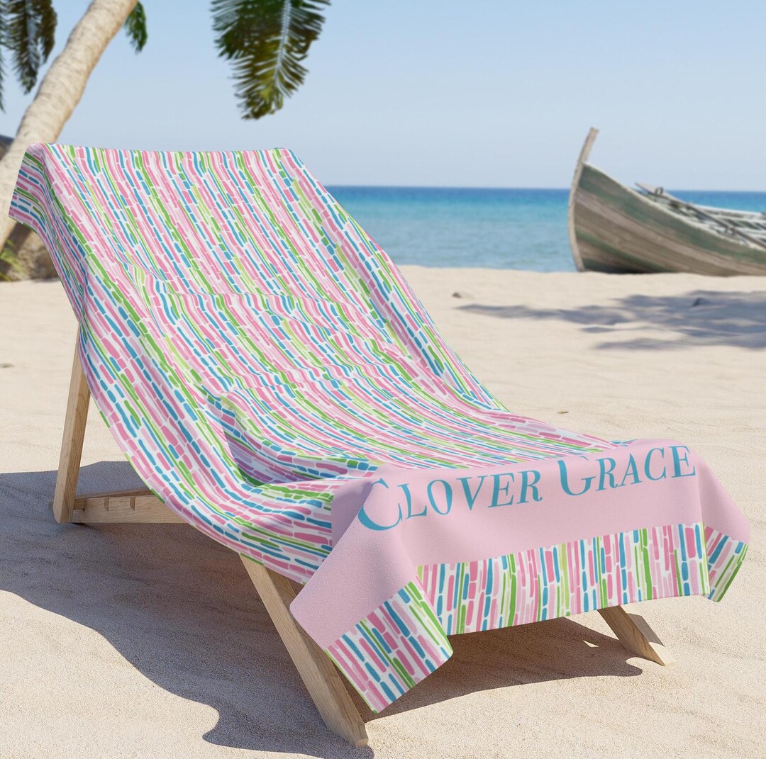 Personalized Beach Towel, Lilly Theme Name Beach Towel, Monogram Preppy ...