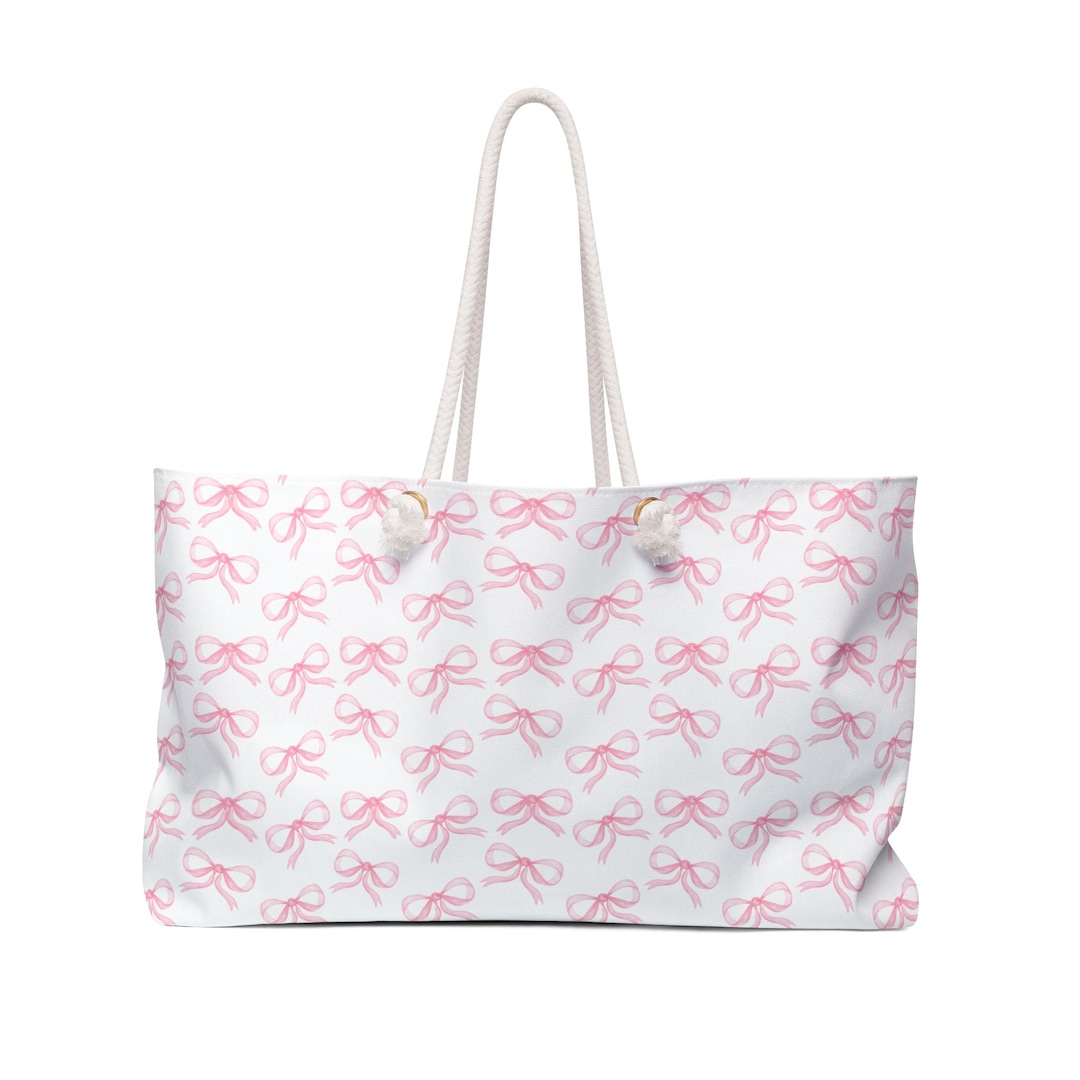 Pink Bow Weekender Bag, Tote Bag, Coquet Travel Tote, Beach Bag, Gift ...