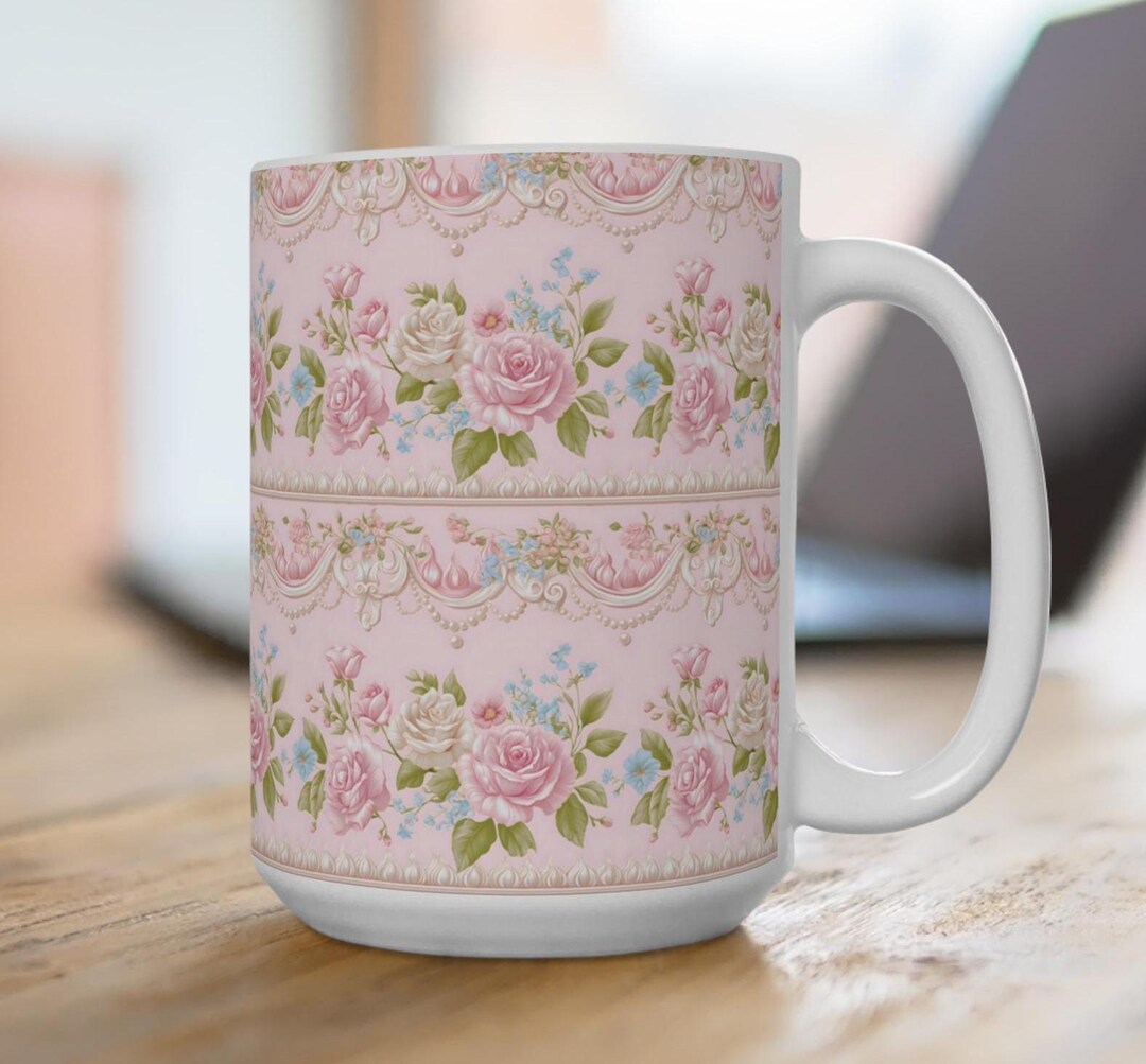Rococo Floral Mug: Large Ceramic Coffee Cup, Shabby Chic Drinkware - Etsy