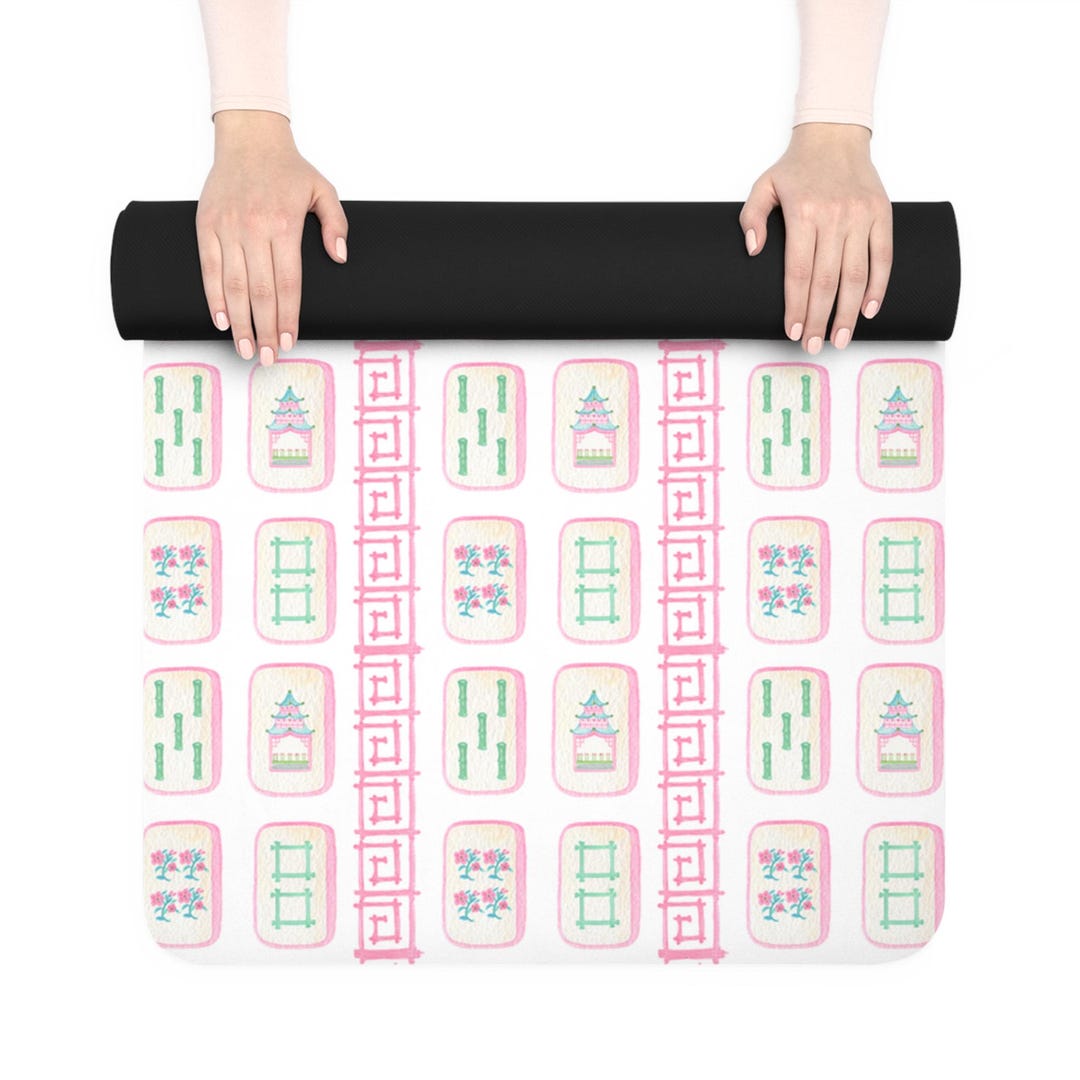 Mahjong Rubber Yoga Mat, Pink Mah Jongg Preppy Exercise Mat, Tile Game ...