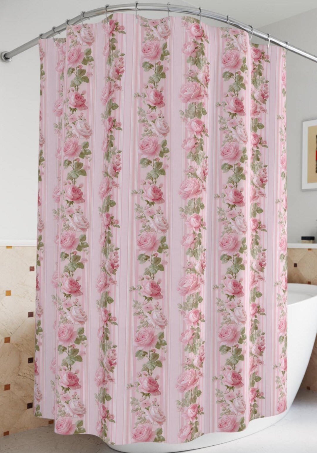 Pink Rose Cottagecore Shower Curtains, Shabby Chic- Bathroom Decor ...
