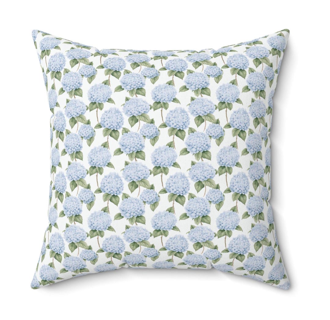 Blue Hydrangea Decorative Square Pillow, Grandmillennial Home Decor ...