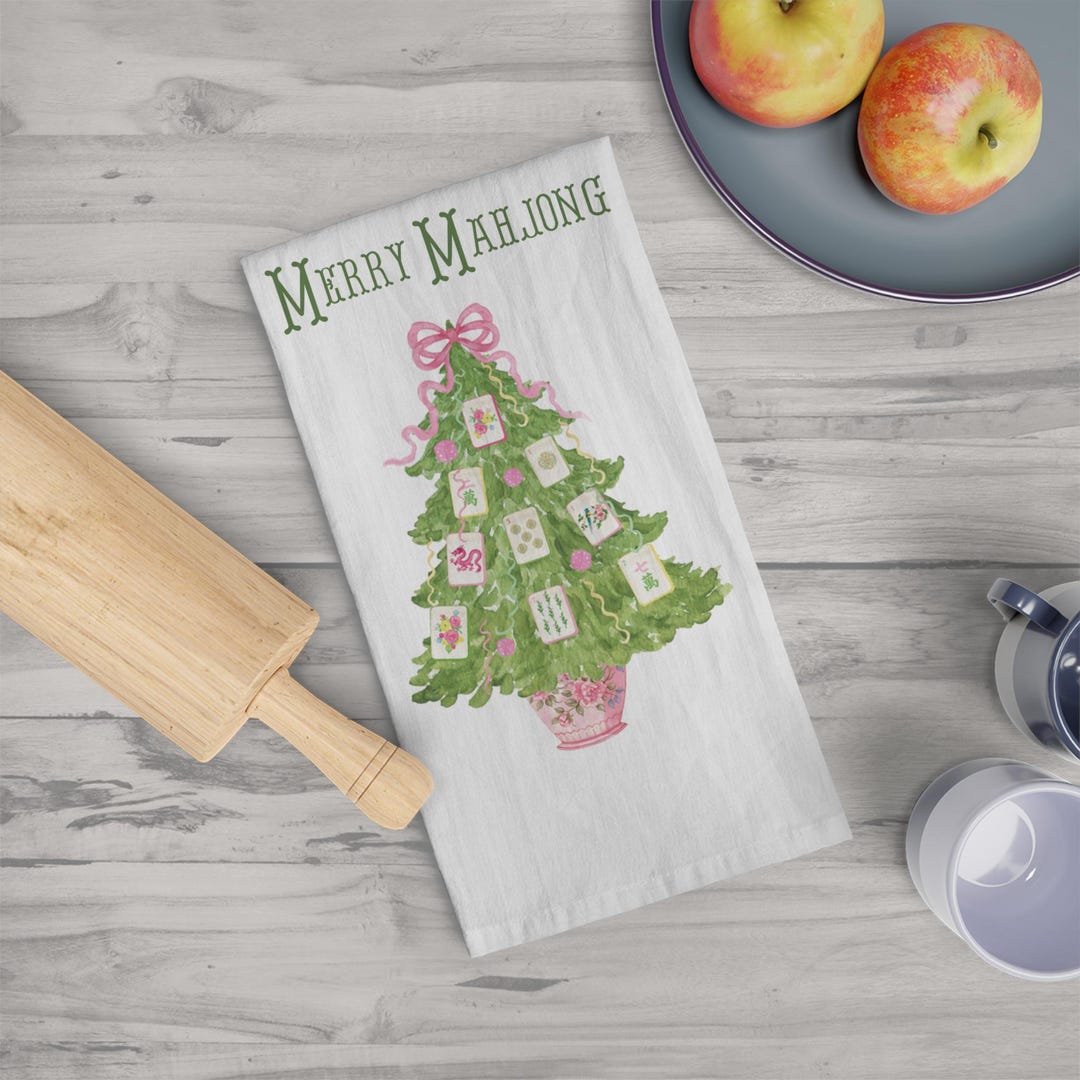 Mahjong Christmas Tree Towel, Mahjongg Kitchen Decor, Gift for Player ...