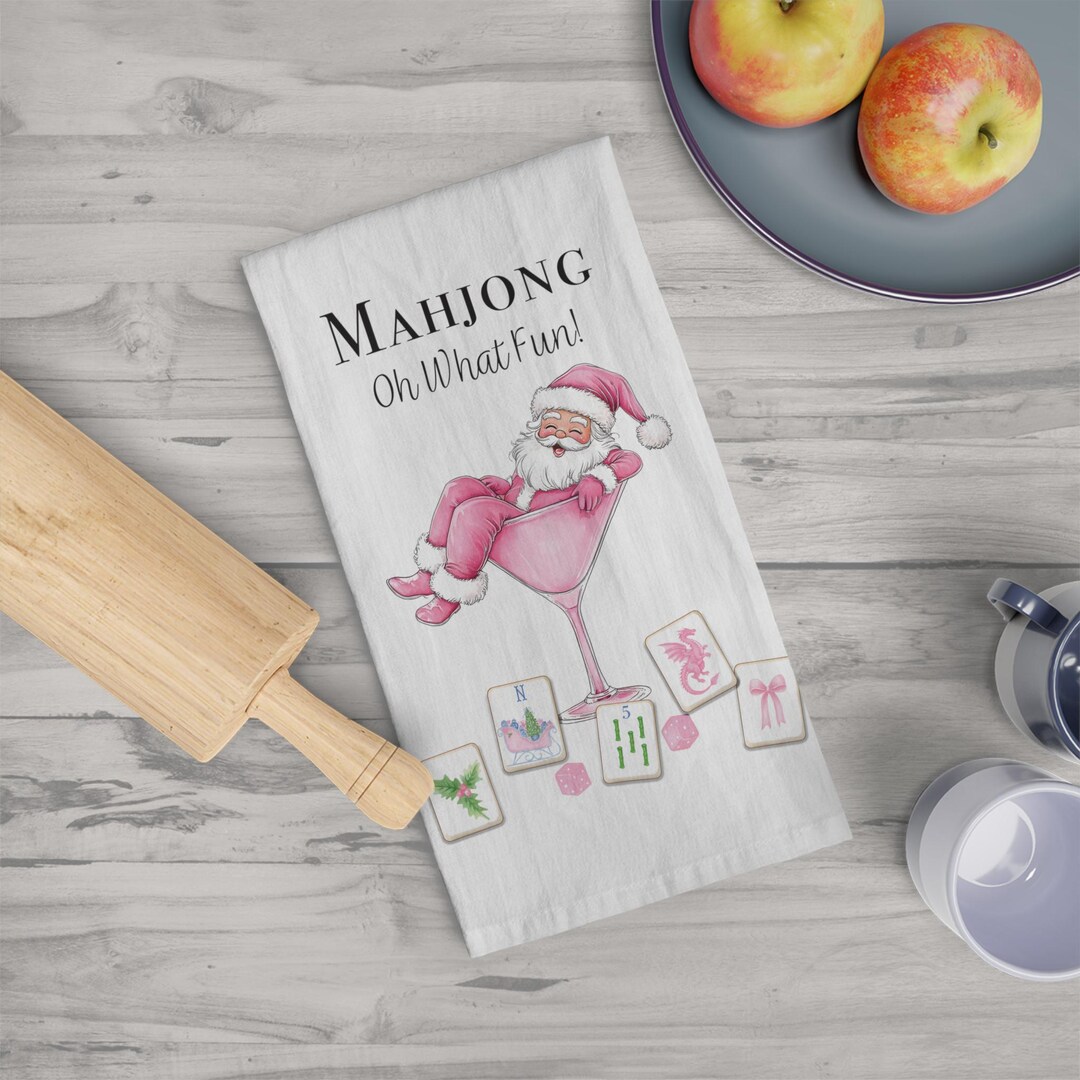 Mahjong Tea Towel, Mahjongg Hostess Gift, Holiday Party Kitchen Decor ...