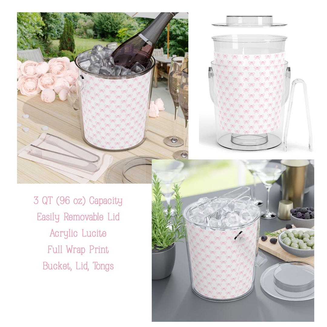 Pink Bow Ice Bucket With Tongs, Pink and White Bow Bar Gift, Gift for ...