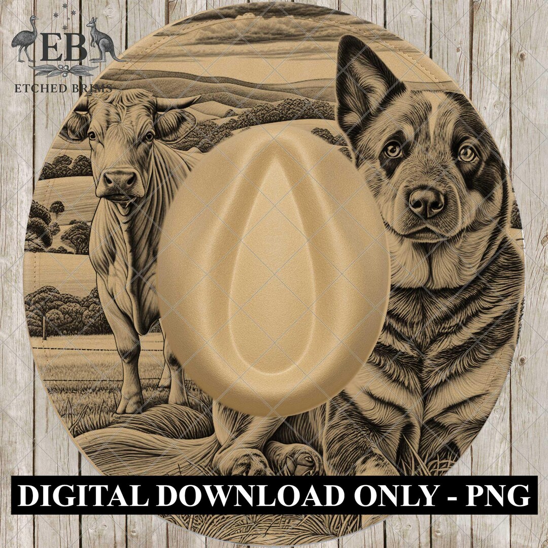 Blue Heeler Dog and Cow, Hat Burning Design, PNG for Laser Engraving ...