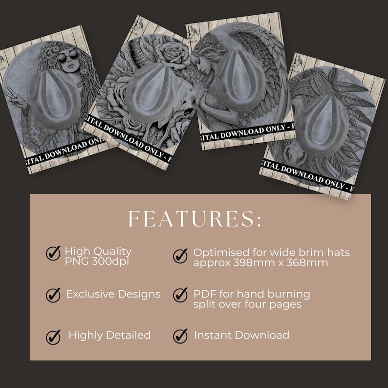 Highland Cow & Roses, Hat Burning Design, Burned Hat PNG, Pyrography Hat Design, Wide Brim ...