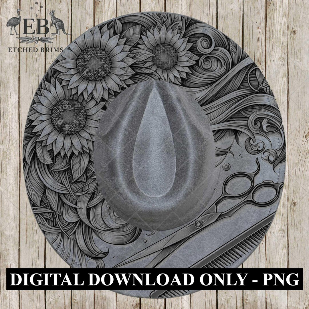 Hairdresser Sunflowers 1 Hat Burning Template for Wide Brim Hats. PNG ...