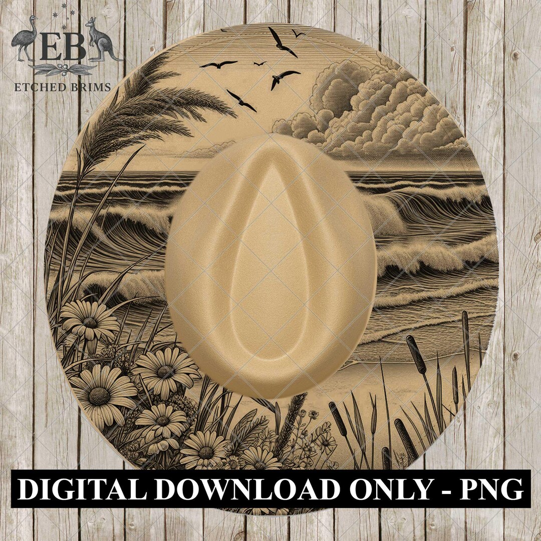 Ocean Waves Hat Engraving Template | Coastal Laser Burning File | Beach ...