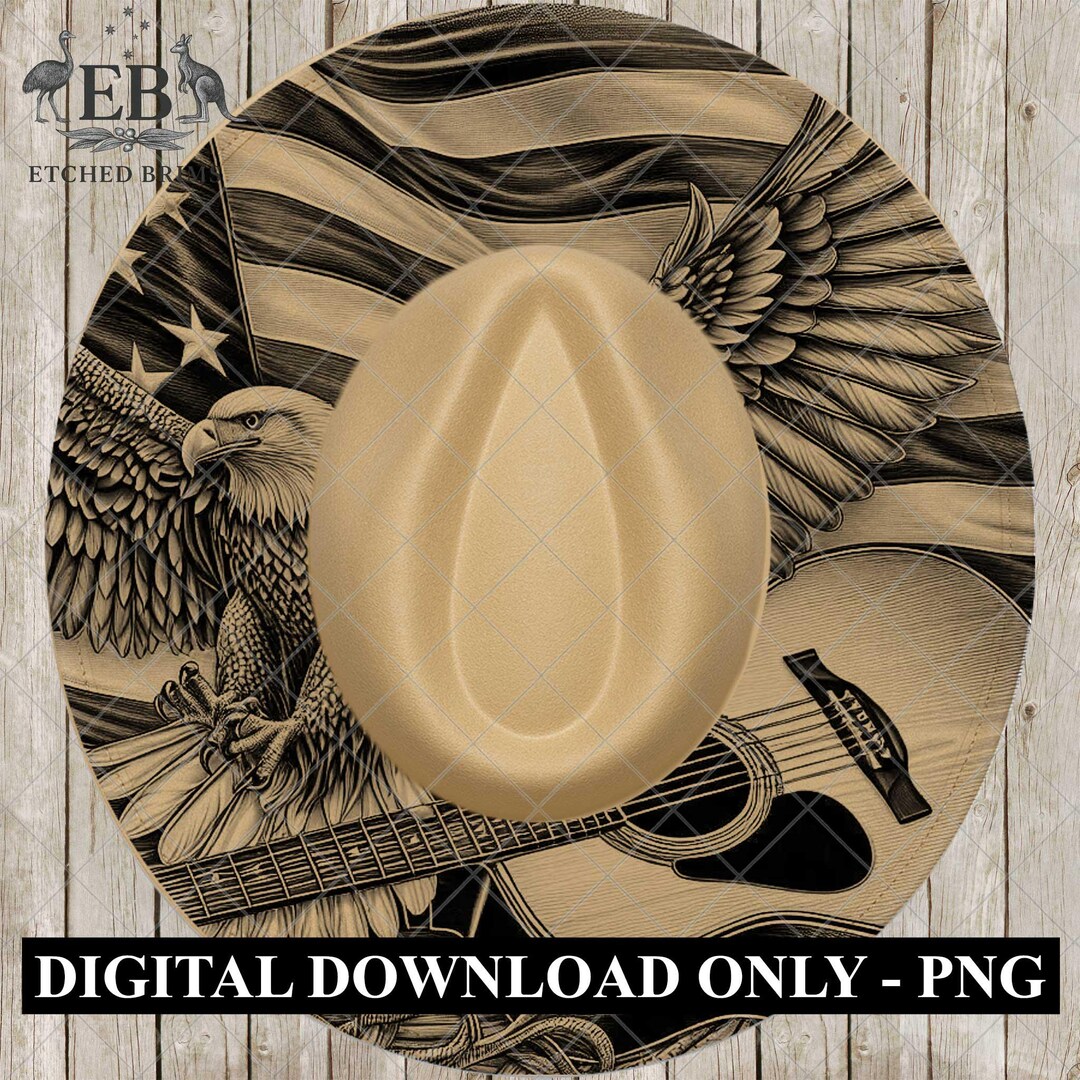 American Eagle Flag and Guitar, Hat Burning Design, Hand Burning ...