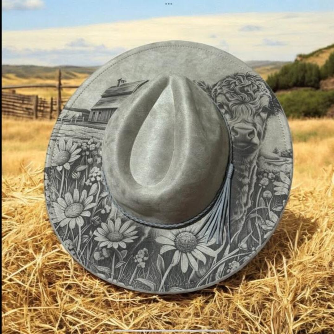 Highland Cow – Laser Engraved Highland Cow Brim Hat, Wide Brim Hat ...
