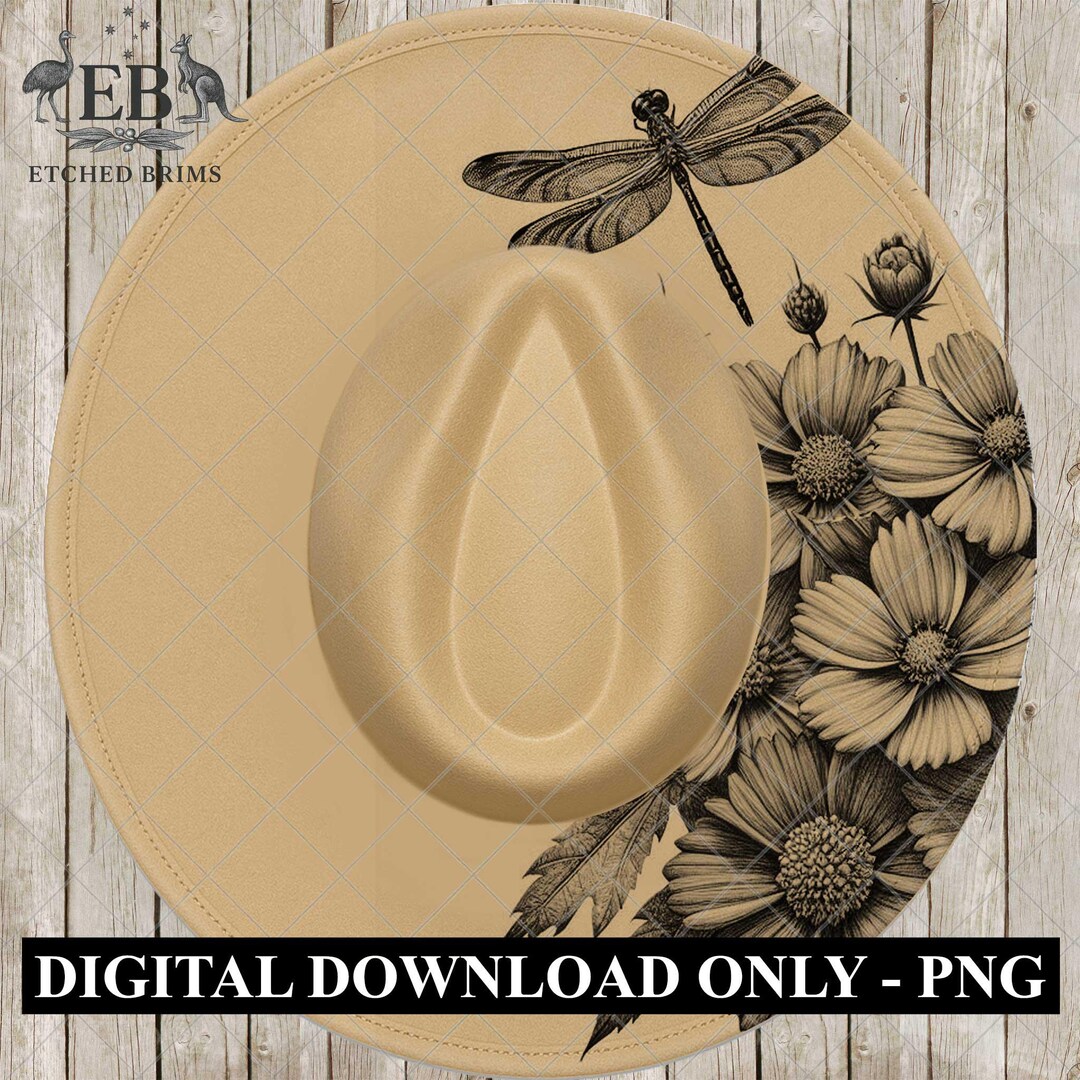 Dragonfly Flowers, Half Hat Burning Design, Hat Engraving Template ...