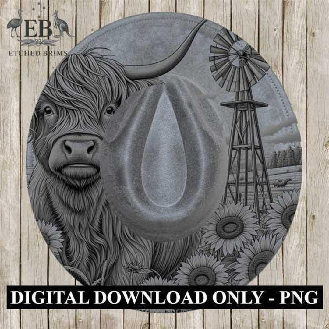 Highland Cow & Windmill Hat Design 6, Rustic Farmhouse Sunflower Brim ...