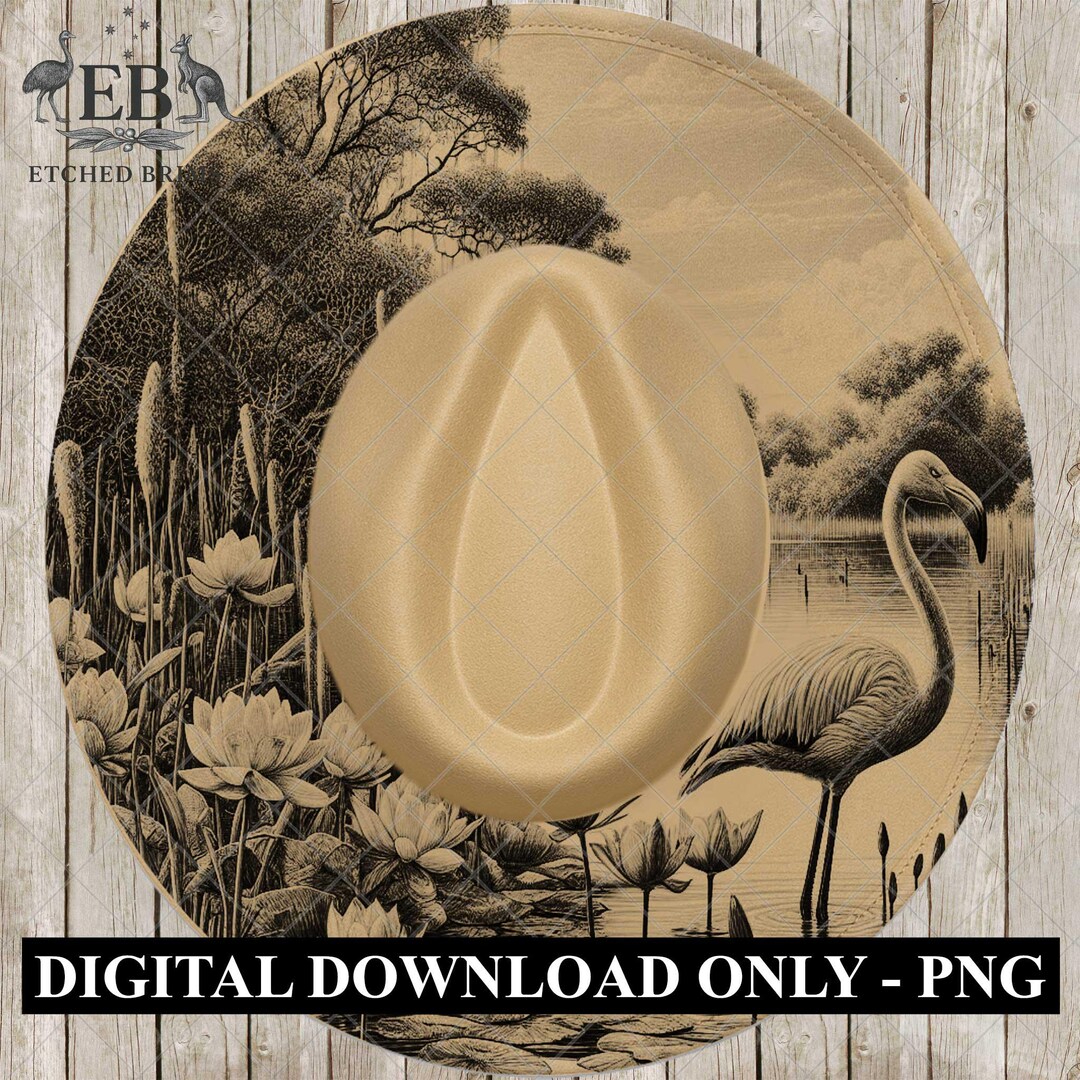 Flamingo & Lillies, Hat Burning Design, Wide Brim Hat Template ...