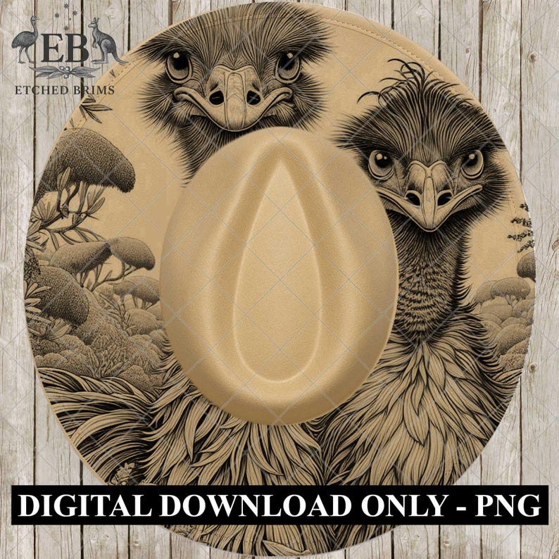 Emu and Ostrich Hat Burning Design, Laser Engraving File for Wide Brim ...