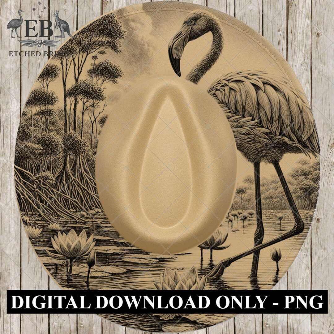 Flamingo & Lillies, Hat Burning Design, Wide Brim Hat Template ...