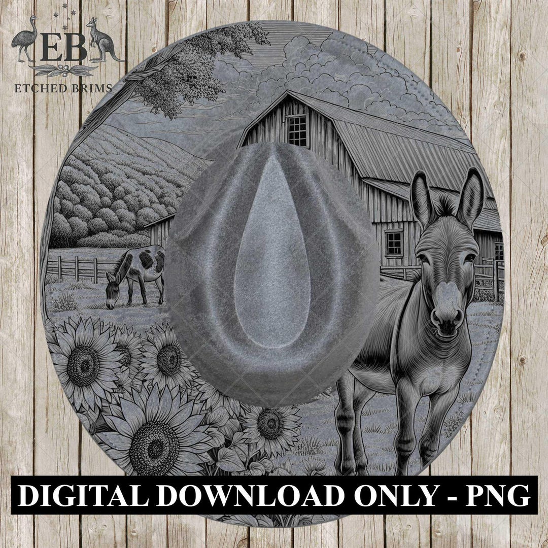 Donkey & Sunflowers 12, Hat Burning Template, Hat Burning Stencil, Hat ...