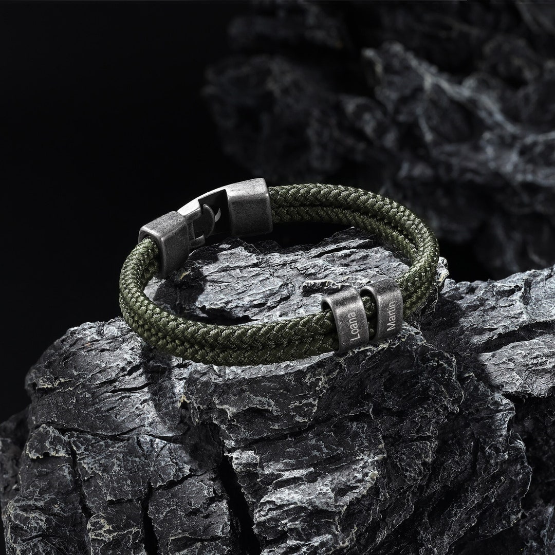Mens Vintage Rope Beads Bracelet 6 Colors Custom Family Names Bracelet ...