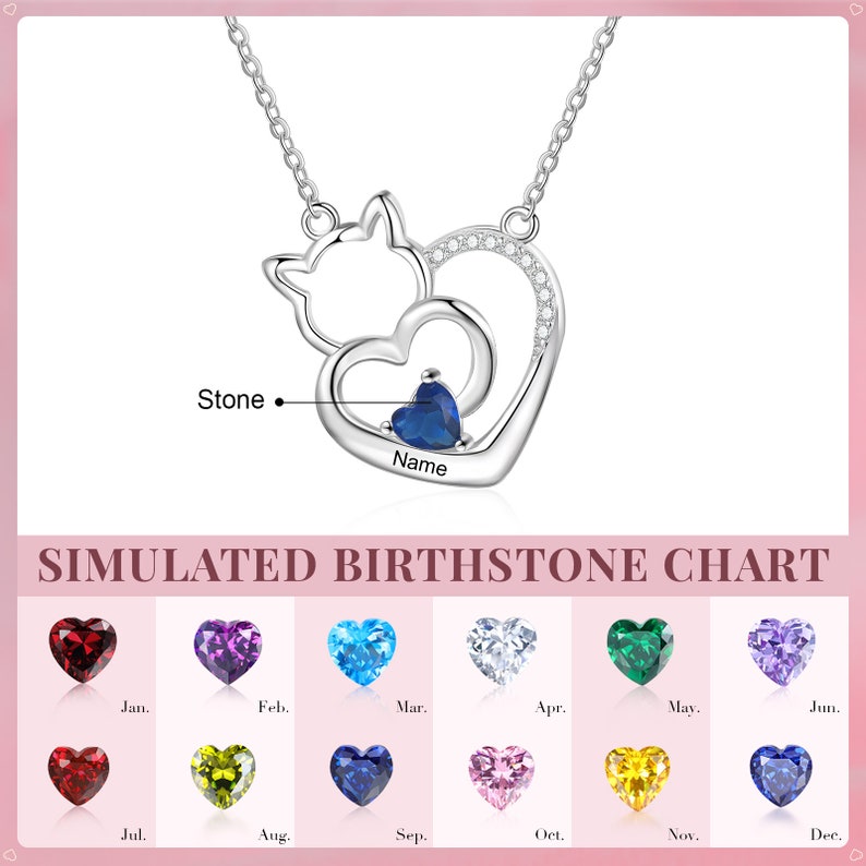 Personalized Cat Necklace for Her Custom Engraved Birthstone - Etsy