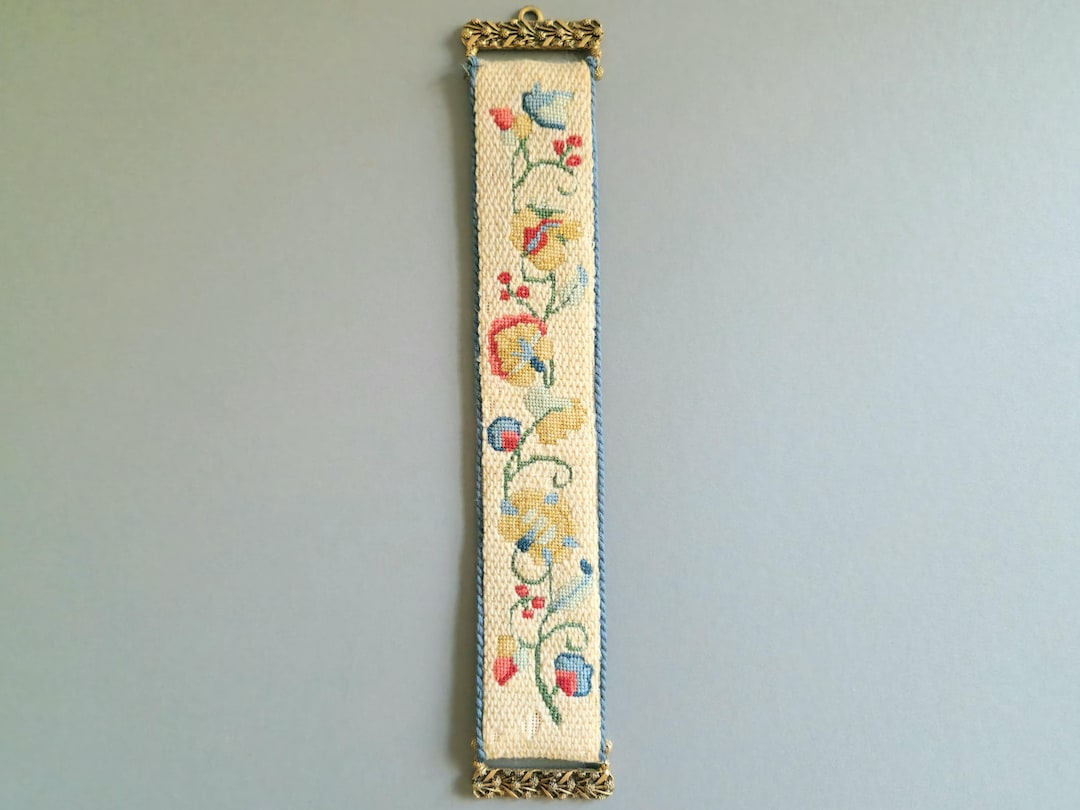 Antique Needlepoint Embroidery Bell Pull Small, Vintage Floral Tapestry ...