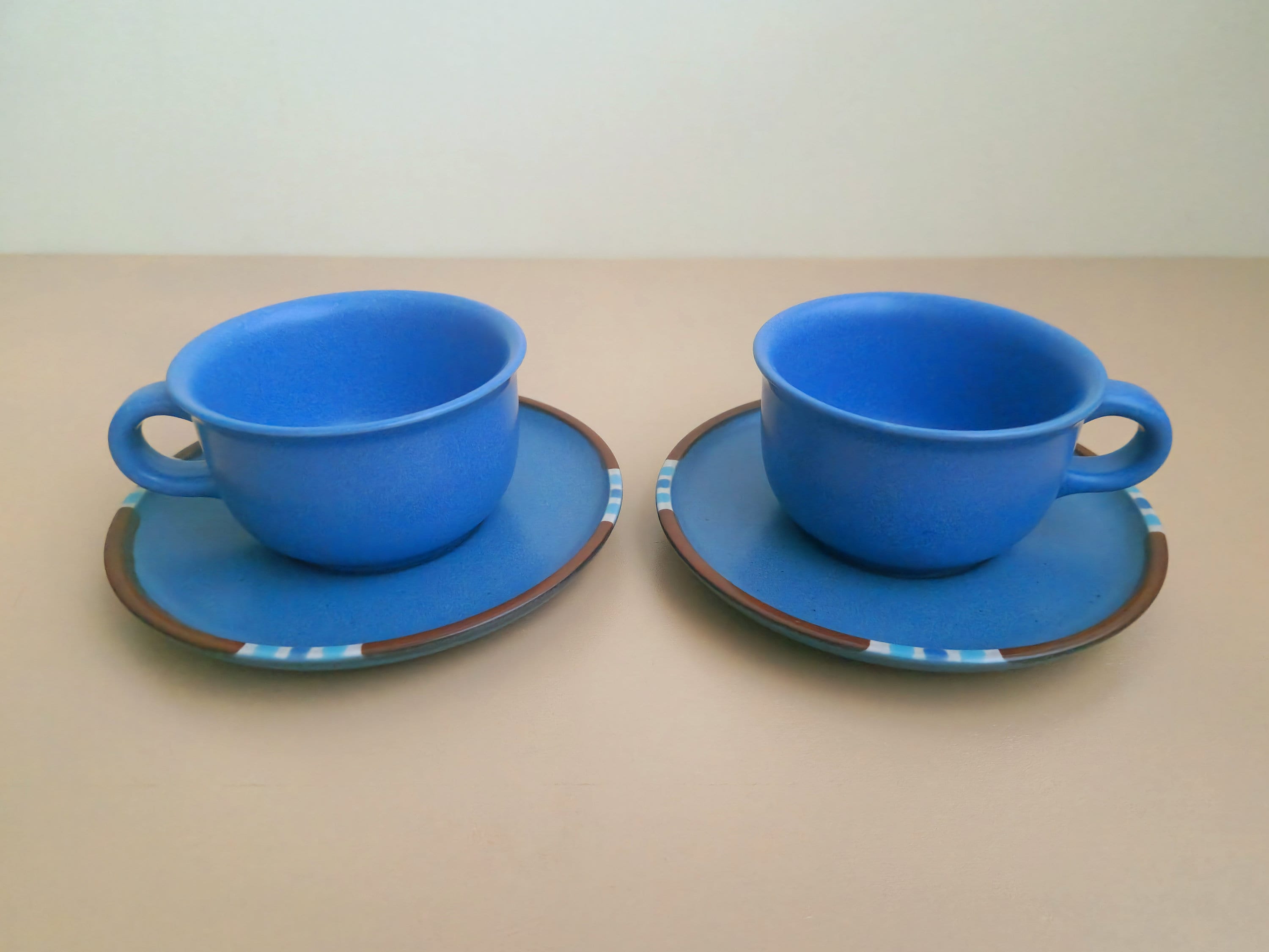 Vintage 90s Dansk Blue Stoneware Coffee Mug and Saucer Two Sets, Dansk ...