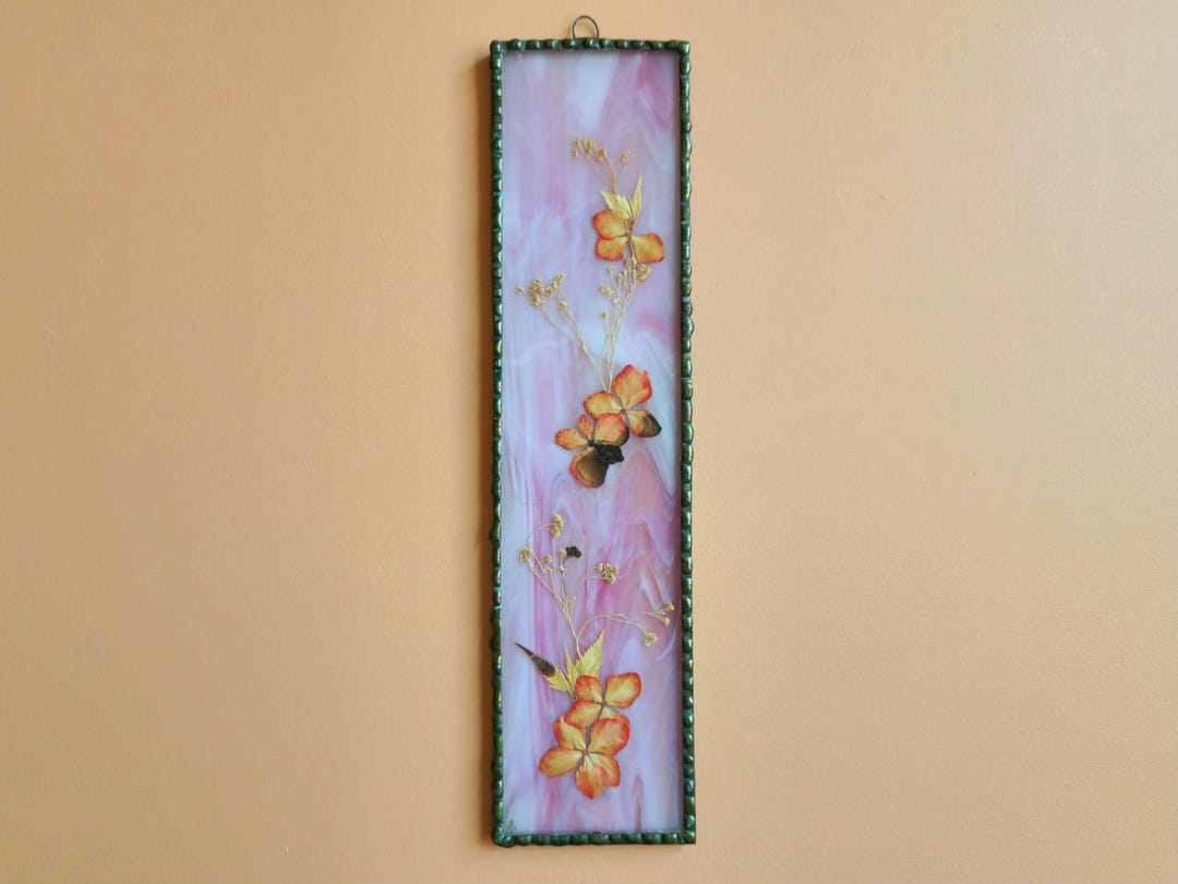 RARE Pink Swirl Slag Glass Pressed Flower Wall Hanging, Vintage Pink ...