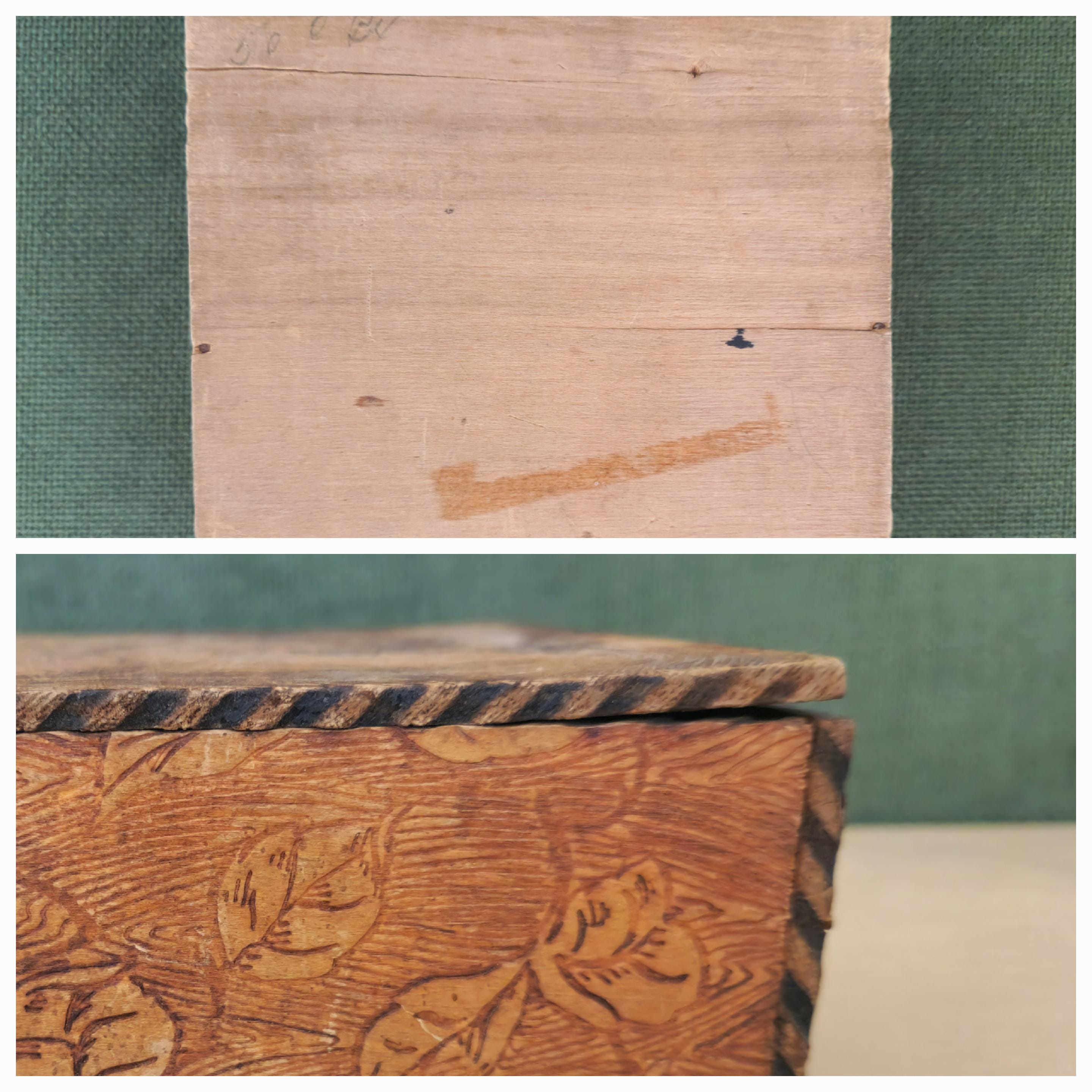 1920's Art Nouveau Wooden Storage Box, Antique European Pyrography ...