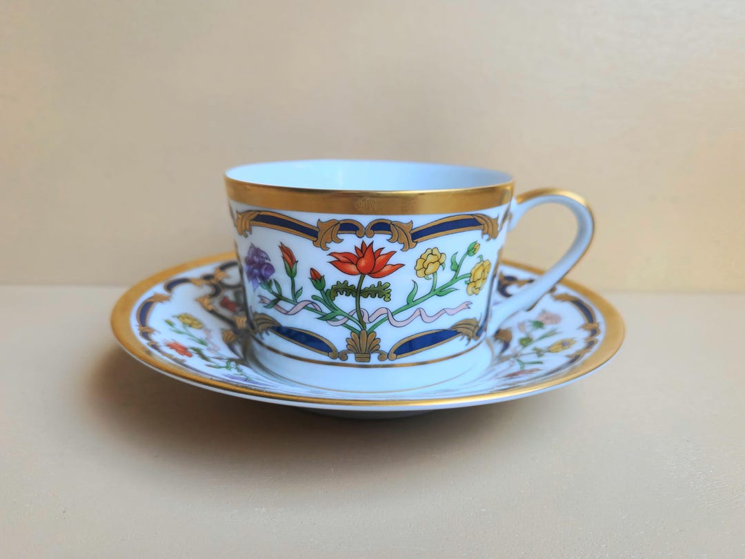Vintage Christian Dior Renaissance Flat Cup & Saucer Set, Floral Jewel ...