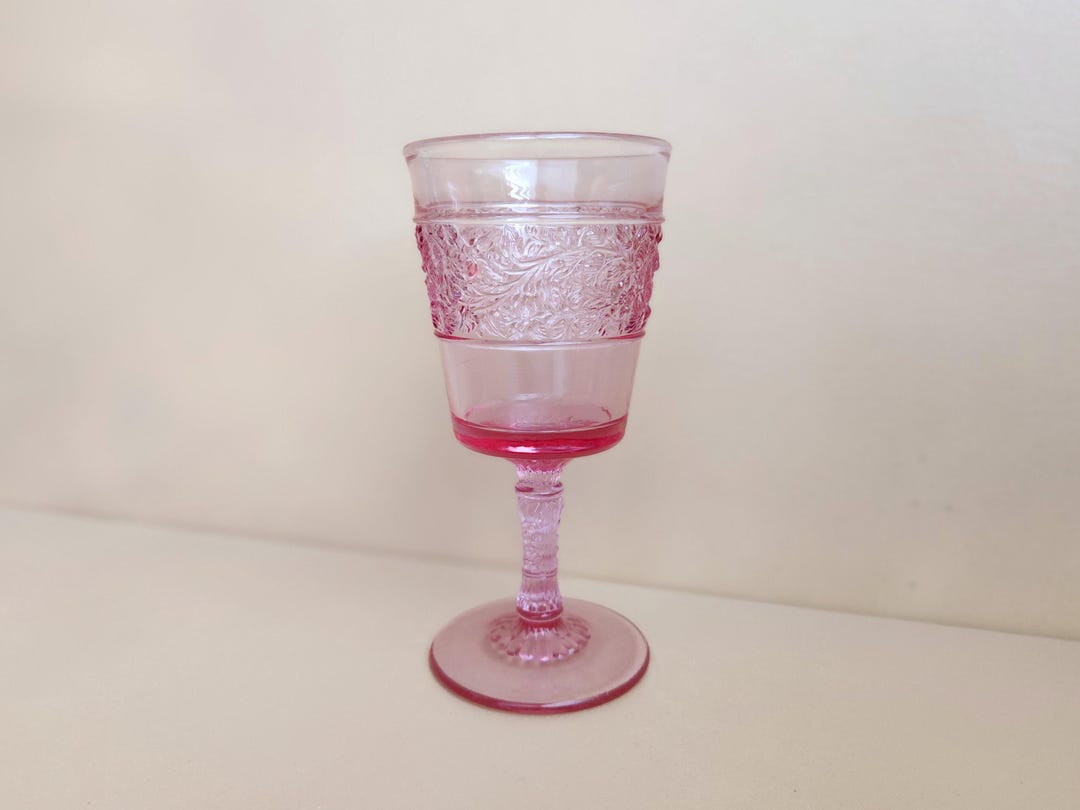 Vintage Fenton Pink Glass Goblet, Forget Me Not Goblet, Pink Colored ...