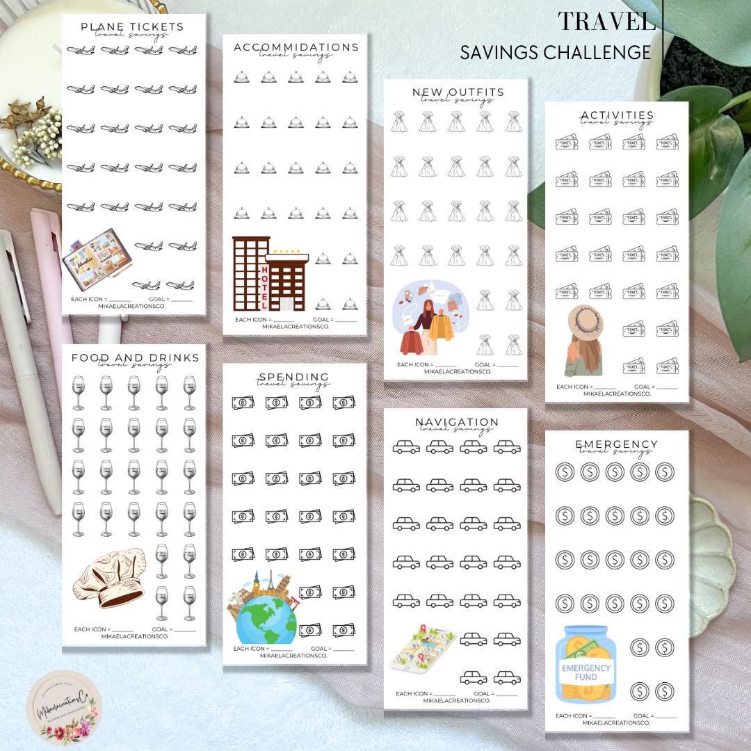 Travel Savings Challenge Tracker Bundle, Savings Challenge Bundle - Etsy