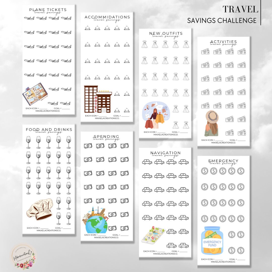 Travel Savings Challenge Tracker Bundle, Savings Challenge Bundle - Etsy