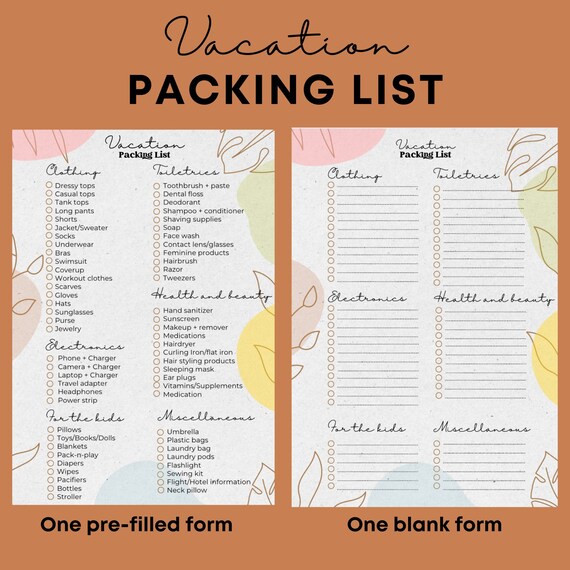 Vacation Packing List Template