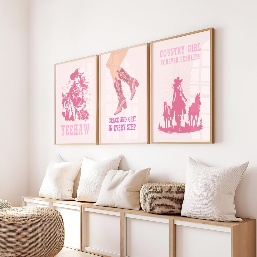 Cowgirl Boots Print Inspirational Quote Western Bedroom Decor Pink Wall ...