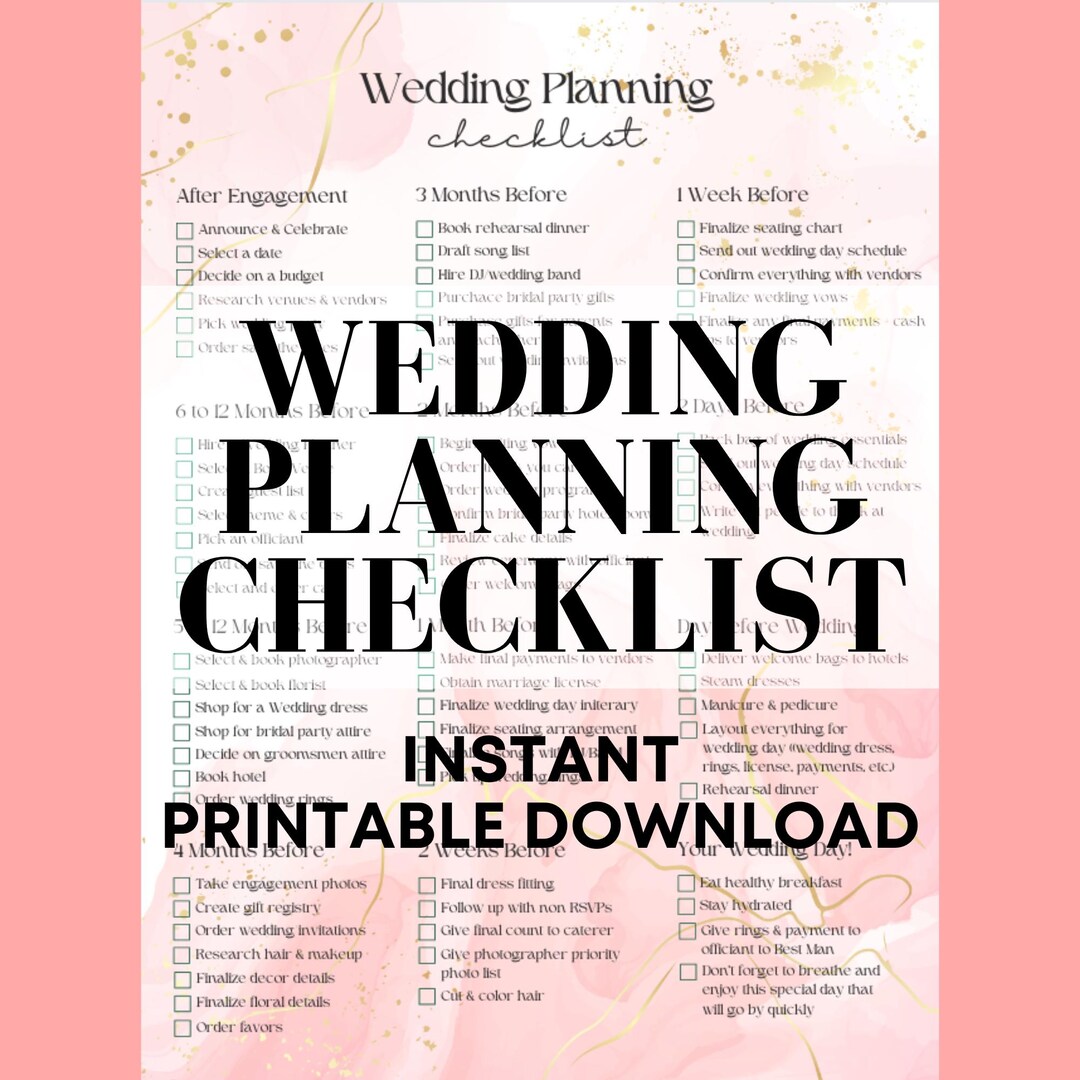 Wedding Checklist Digital Download Wedding Planner Printable Guide for ...