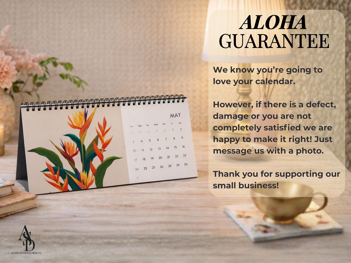 Hawaiian Desk Calendar 2026, Tropical Flowers Monthly Flip Calendar ...