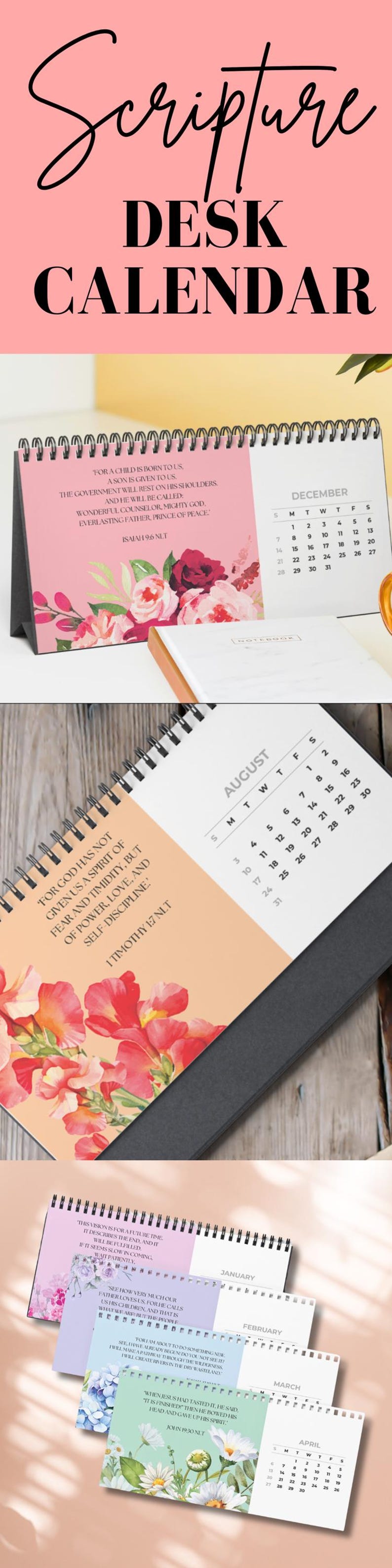 Scripture Calendar 2026 Floral Christian Desk Calendar Bible Verses ...