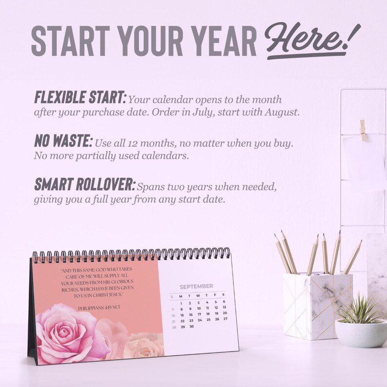 Scripture Calendar 2026 Floral Christian Desk Calendar Bible Verses ...