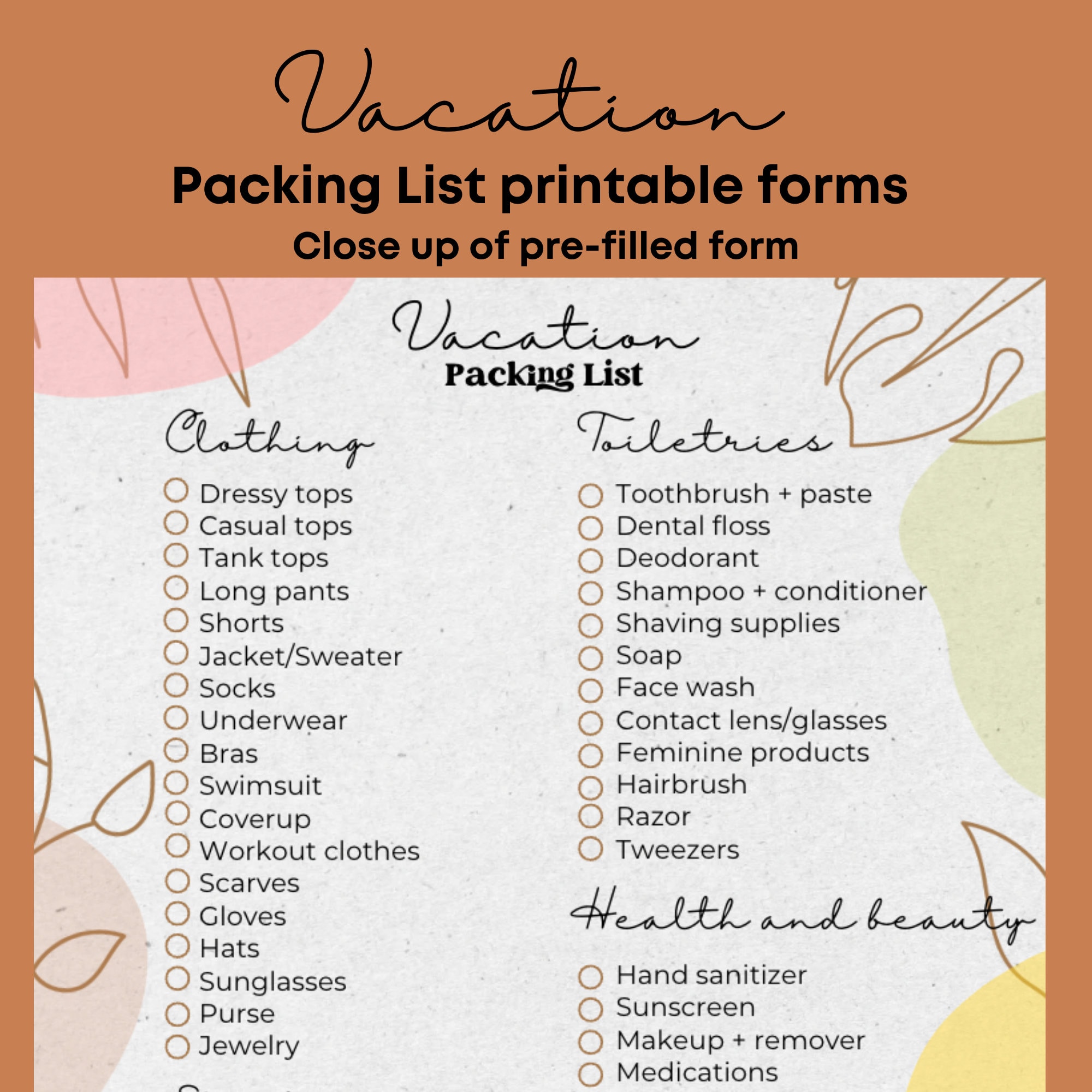 Vacation Packing List Packing List Template Travel Packing - Etsy Australia