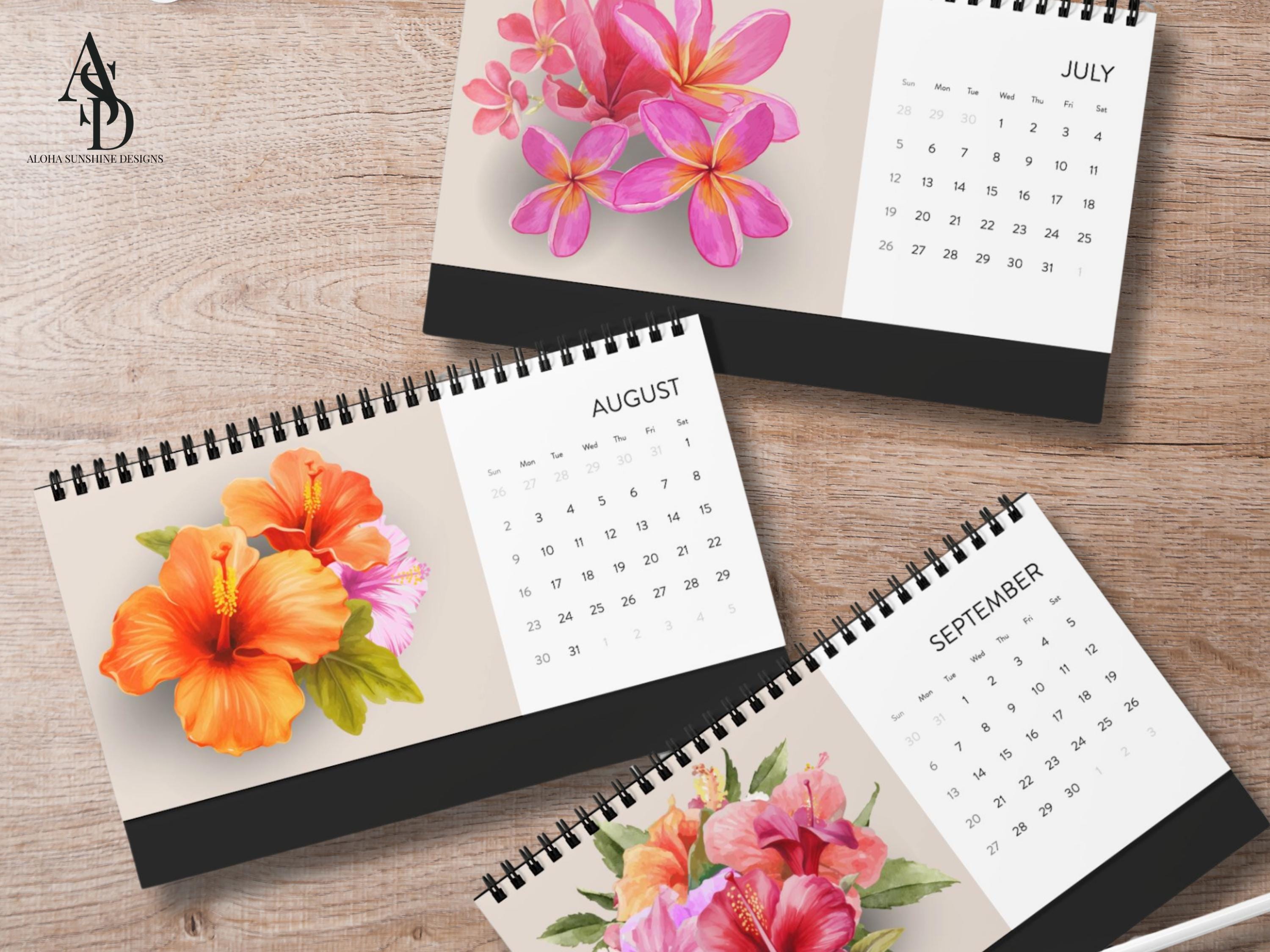 Hawaiian Desk Calendar 2026, Tropical Flowers Monthly Flip Calendar ...