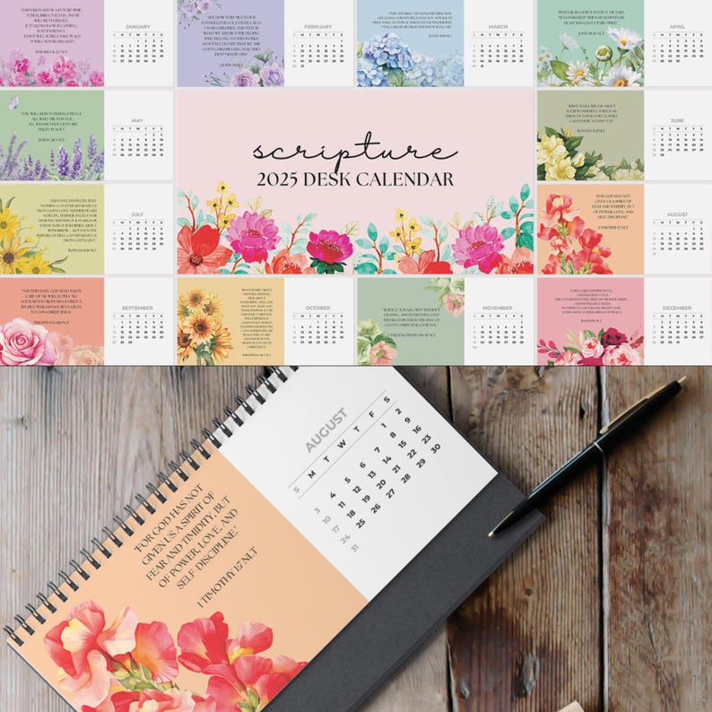 Scripture Calendar 2026 Floral Christian Desk Calendar Bible Verses ...