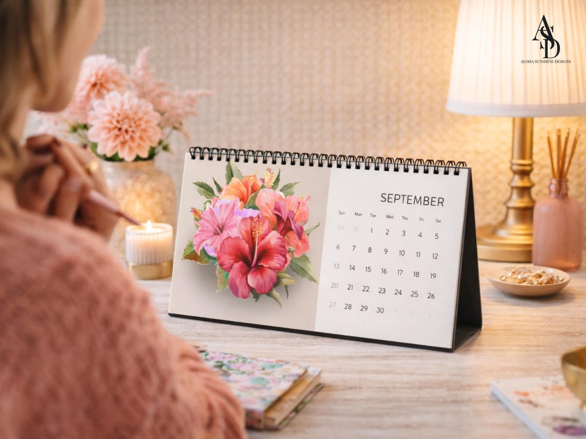 Hawaiian Desk Calendar 2026, Tropical Flowers Monthly Flip Calendar ...